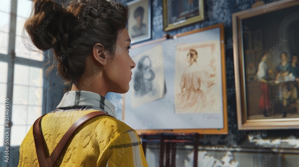 AI art teacher critiquing student work, digital classroom, constructive ...