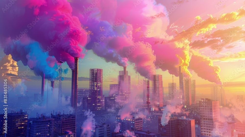 AI monitoring air quality, colorful visualizations of pollutants. Stock ...