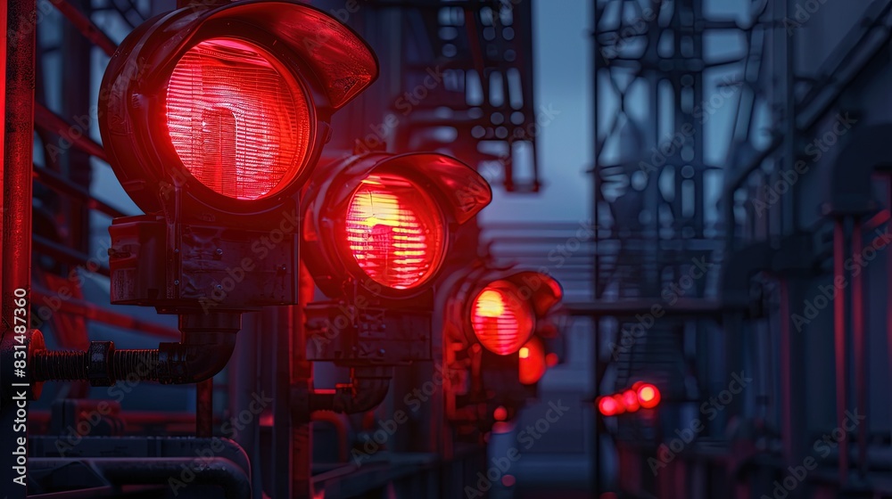 Red warning lights above hazardous industrial materials. Stock ...