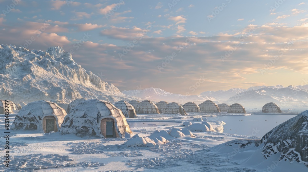 Traditional Inuit village with igloos, surviving and thriving in ...