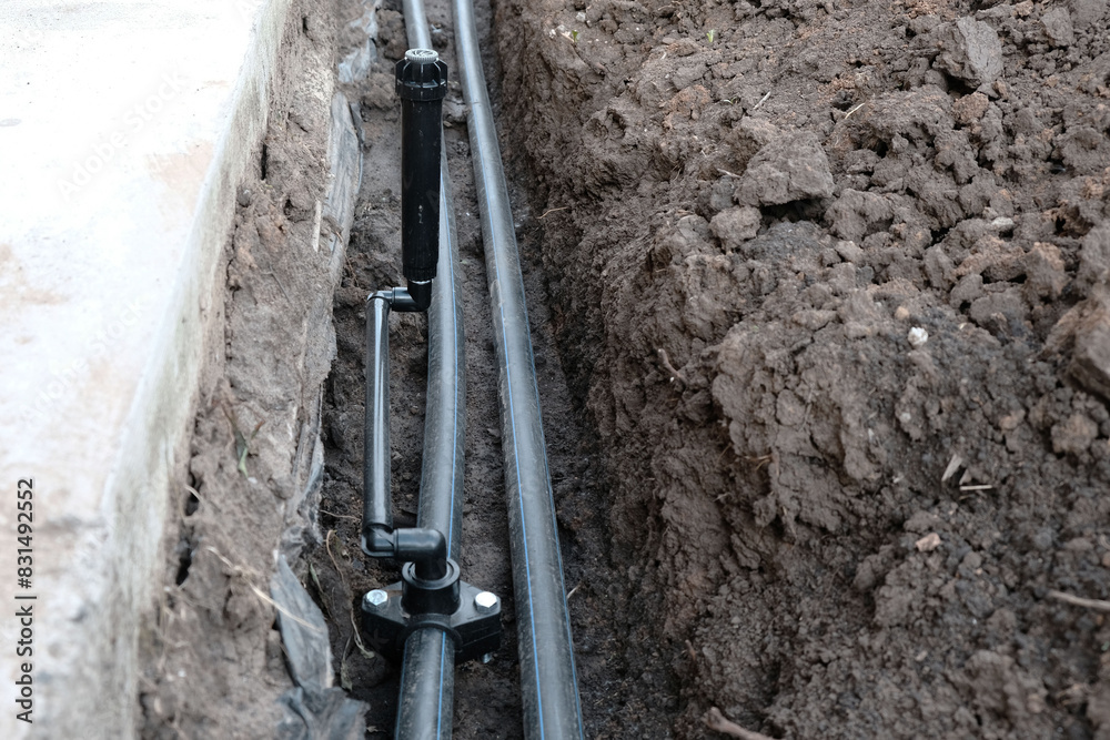 Installation of water supply from HDPE pipes, installation of a ...