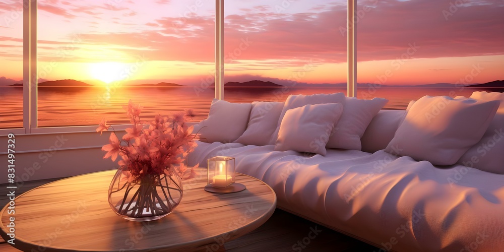 Ilustração do Stock: Virtual Sunset Living Room Background for ...