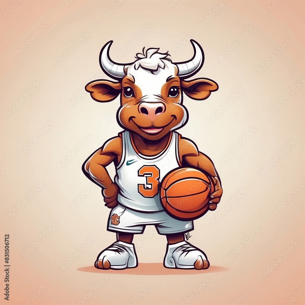 Cute baby bull basketball player Vector Logo little animal character ...