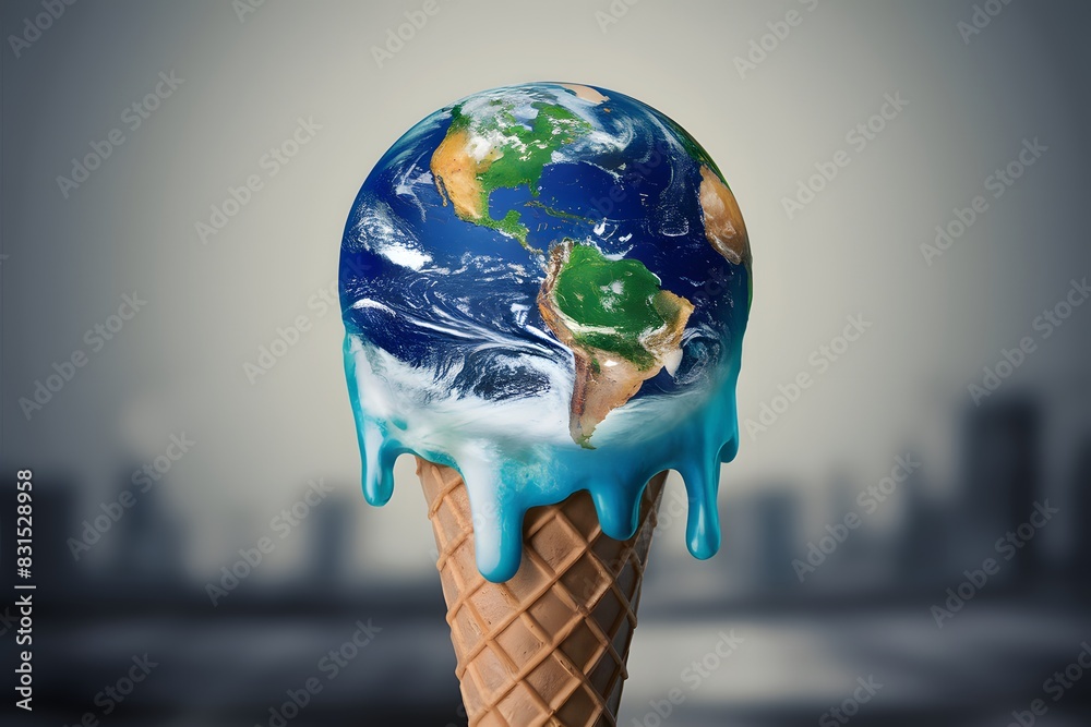 Melting ice cream cone Earth representing climate change urgency ...