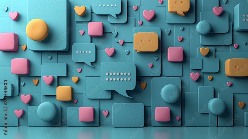 Vivid image of multitude of small chat bubbles with heart symbols ...