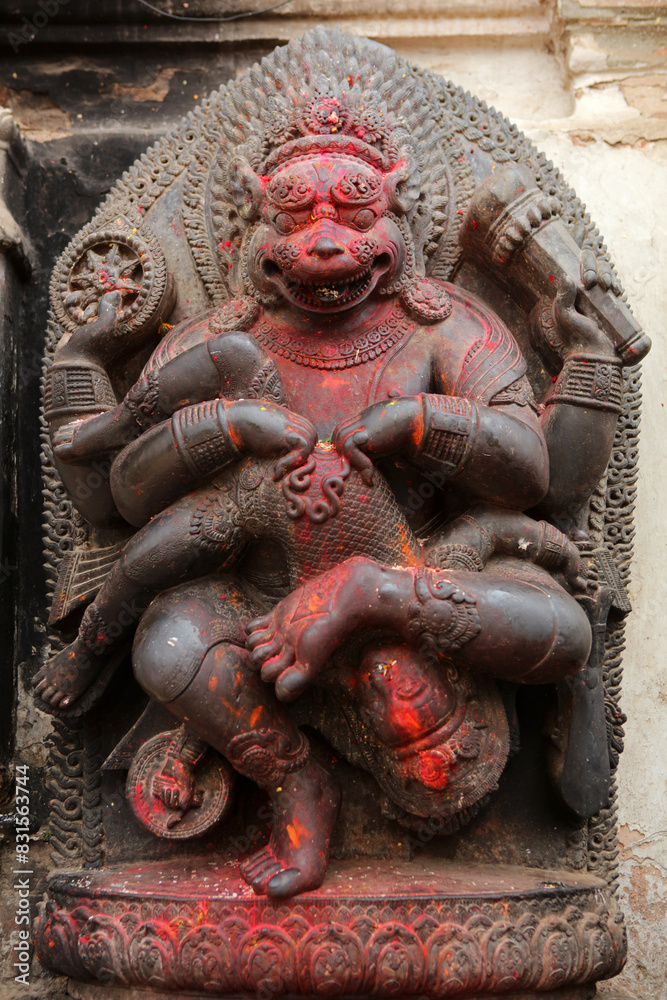Statue of Narasimha near main gate of Bhaktapur Durbar Square, Nepal ...