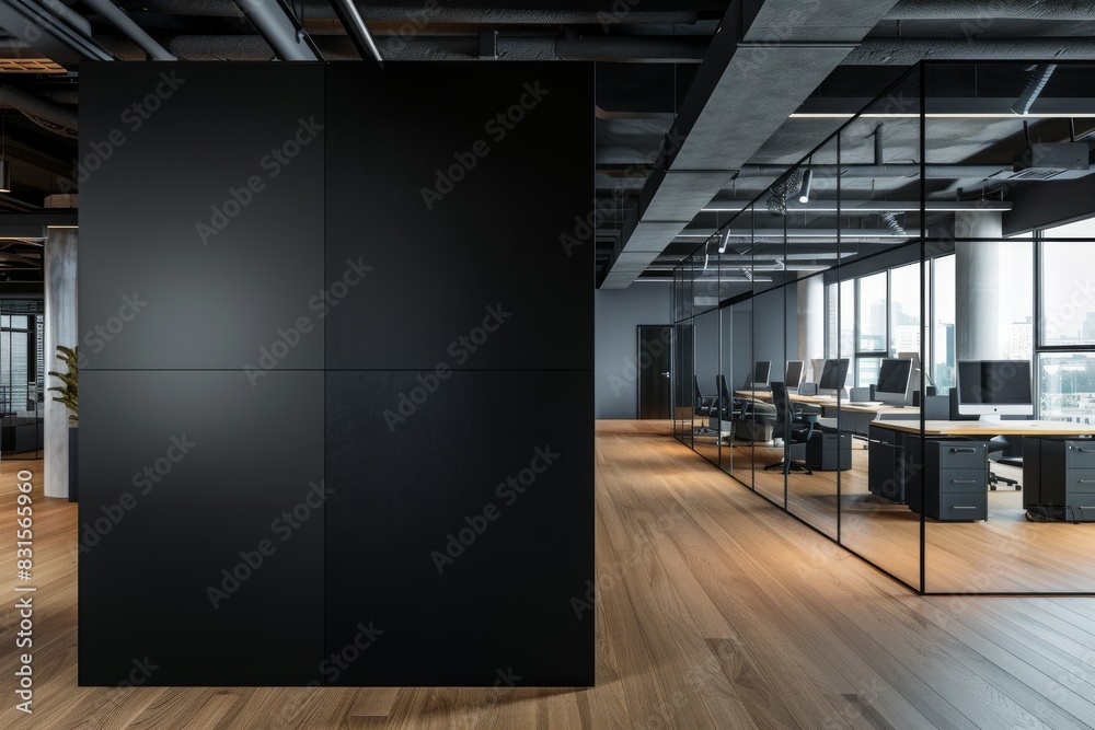 Blank black partition with place for advertising poster or logo in ...