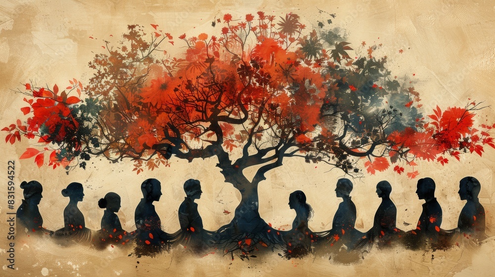 detailed family tree graphic with names and dates, representing ...