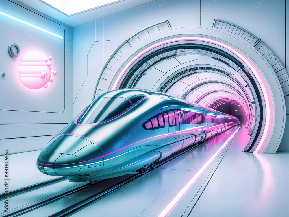 Futuristic high-speed train with sleek design enters modern tunnel ...