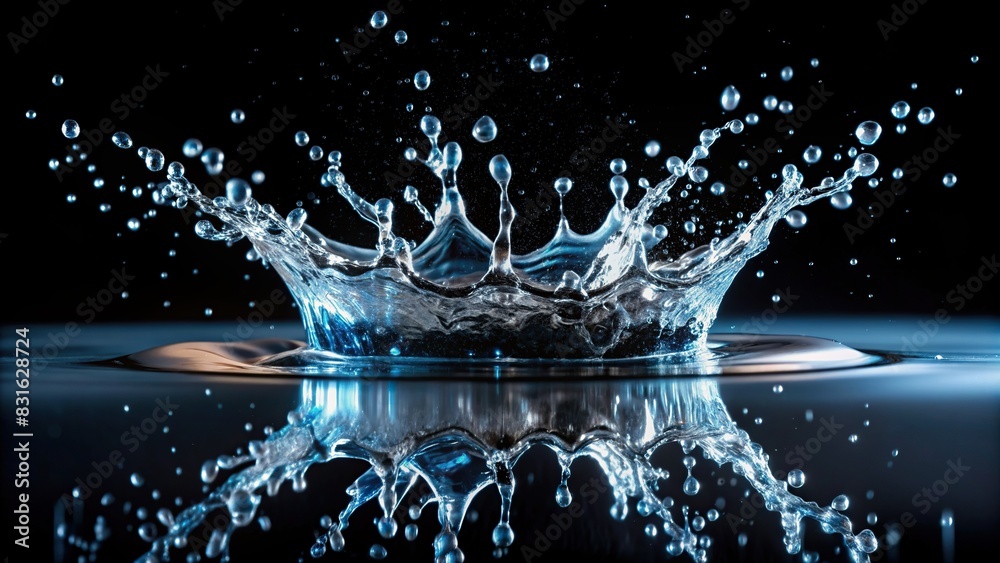 ภาพประกอบสต็อก Water splash overlay on black background with dynamic ...