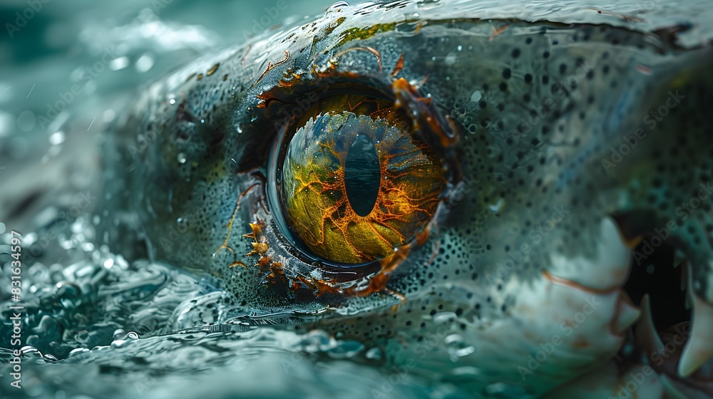 A close-up of a shark's eye, highlighting its detail and intensity as ...