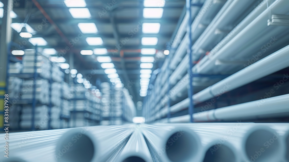 blurred Warehouse Storage of Multiple Sizes of PVC Pipes for Home ...