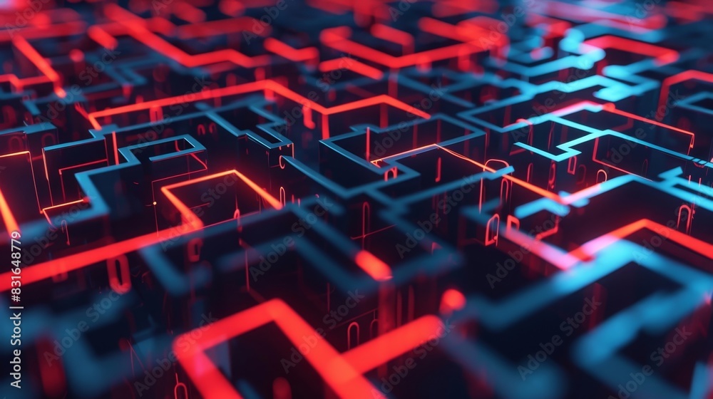 The virtual maze of digital security with layers of locks and shields ...