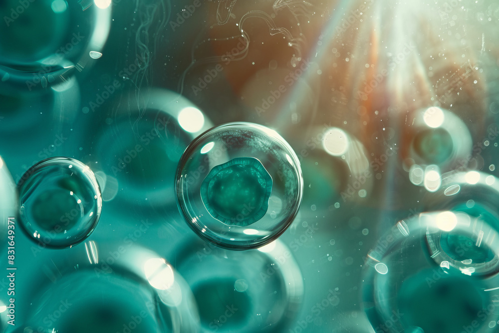 Microscopic View of Light Blue Cells with Teal Nuclei in Scientific ...