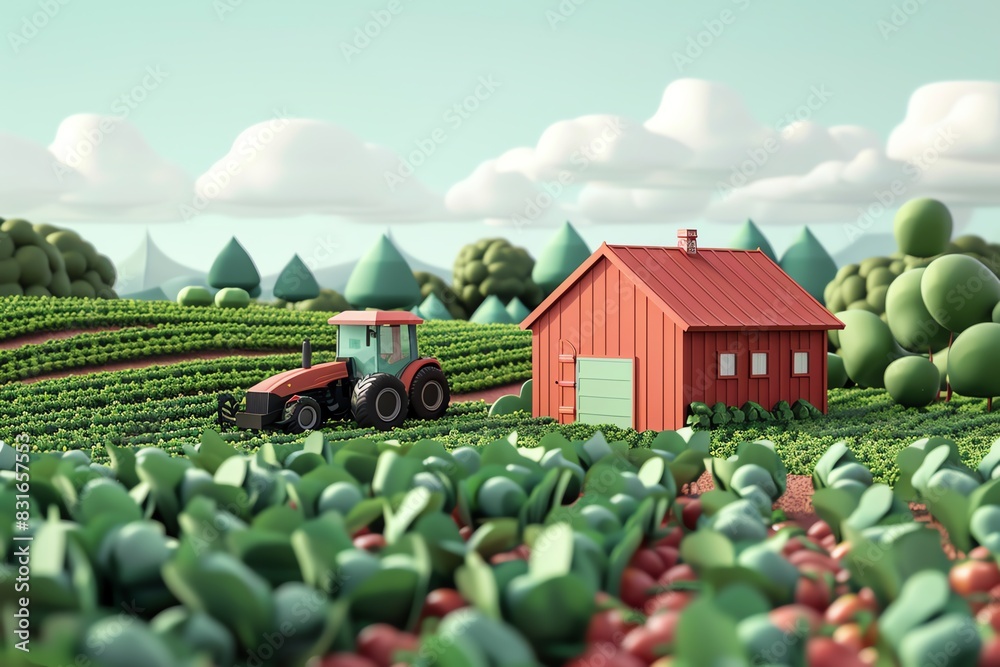 Organic farming flat design side view agriculture 3D render ...