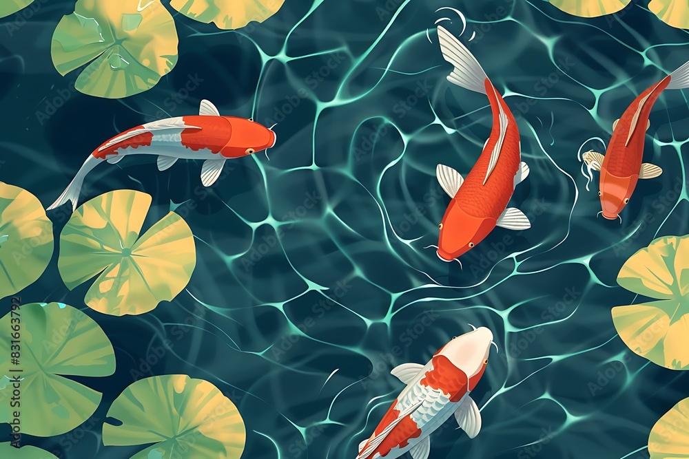Rippling koi pond emoji with floating lily pads Stock Illustration ...