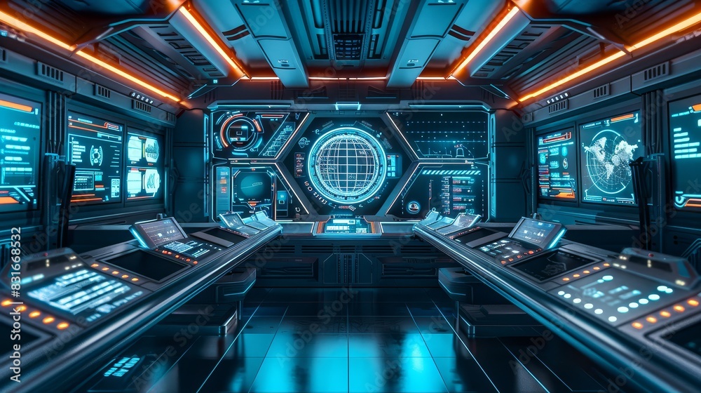 Advanced space control room with screens - A modern spaceship interior ...