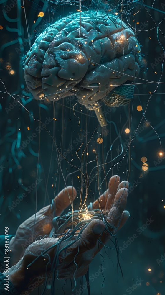 Artificial Intelligence brain, Glowing Neural Pathways and Luminous ...