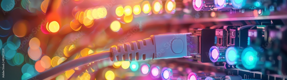 Closeup of an internet cable being plugged into the back end of a ...