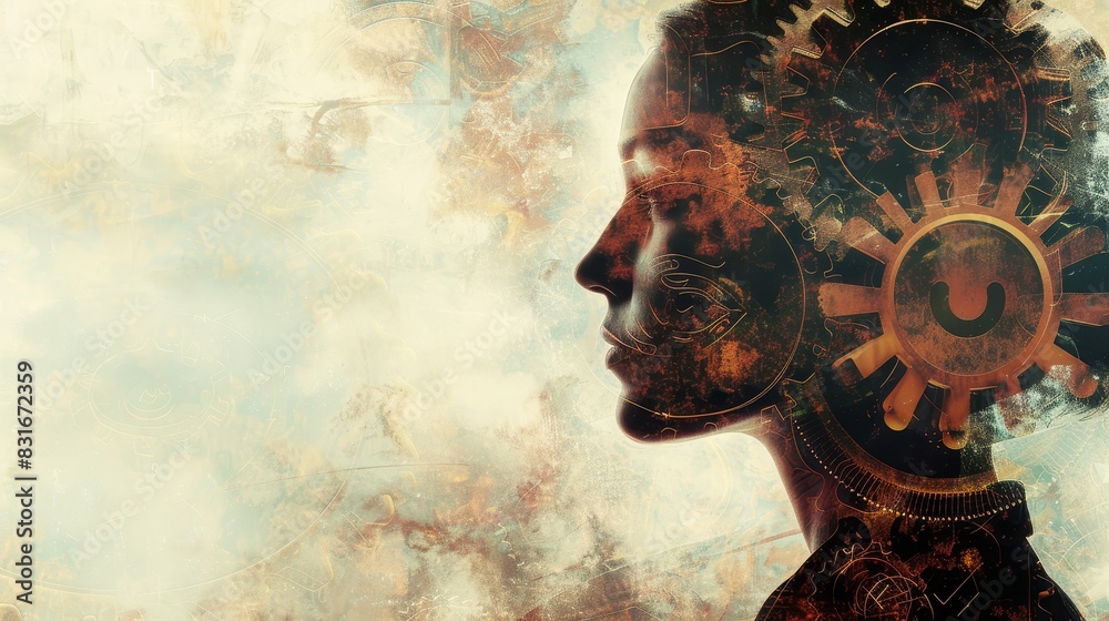 Steampunk profile of a woman with gears - An artistic digital ...