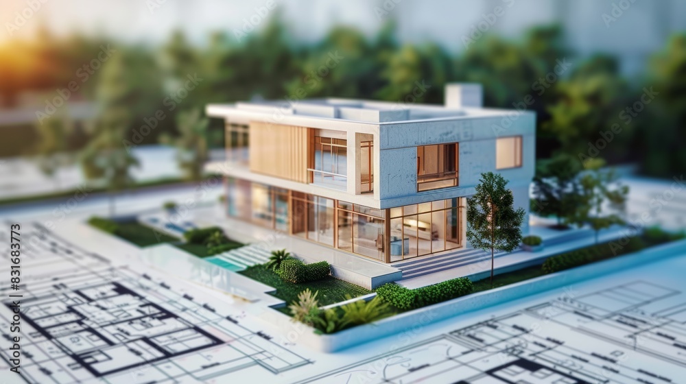 Modern architectural model of a stylish, contemporary house on top of ...