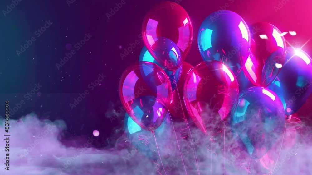 simple celebration birthday decoration with balloons in neon style ...