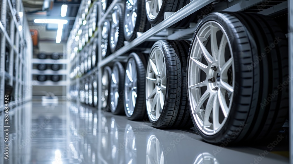 Clean and useful alloy wheels storage shelving showcasing pristine ...