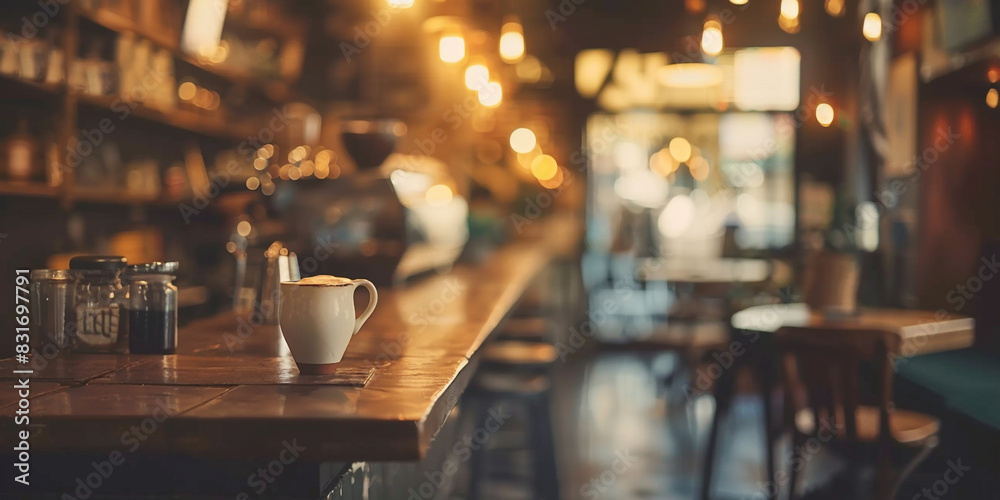 Coffee shop interior background with an abstract blur and a vintage ...