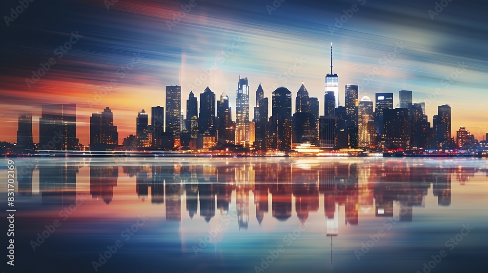 Abstract blurred skyline of New York City lights at dusk. Abstract ...