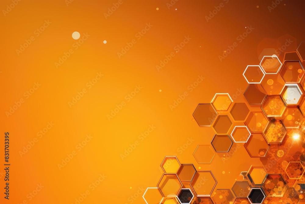 Vector illustration of a promotional border with hexagons on an orange ...