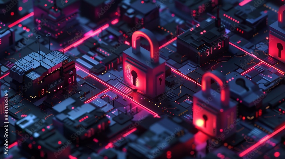 Layers of digital locks and shields creating a fortress of protection ...