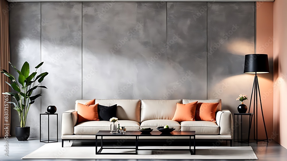 Peach fuzz trend color year 2024 in the premium livingroom. Painted ...