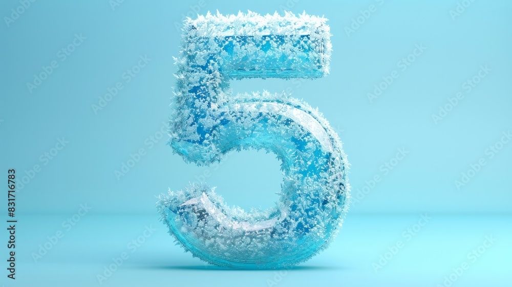 3D Icon of Number 0 to 9 A frosty numeral five in icy blue, with a ...