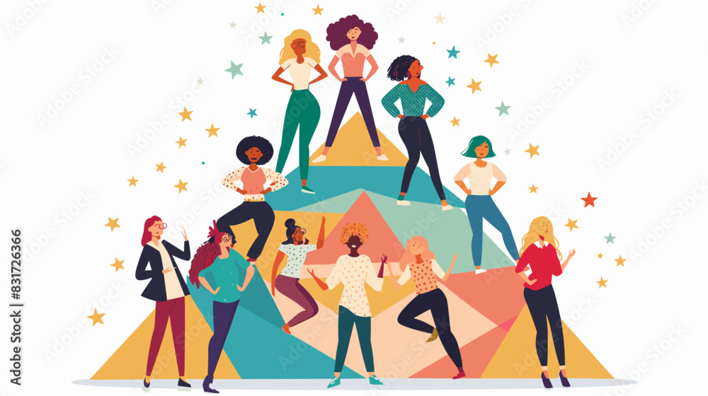 Women forming a human pyramid to achieve goals, teamwork and ...
