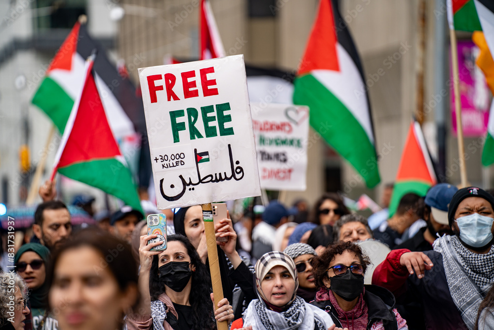 People protest at a Palestinian rally against the war in Gaza. Toronto ...