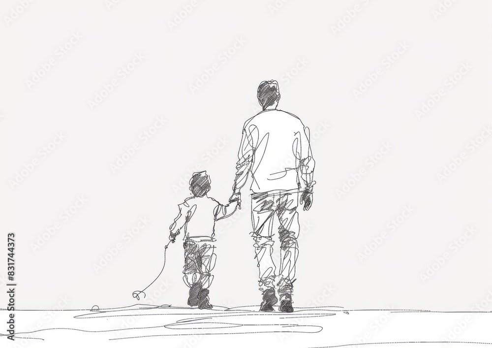 One Line Drawing of Father and Son Holding Hands, - Clean and Bold ...