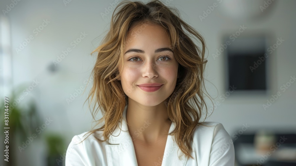A beautiful business woman exuding positivity and grace, her smile ...