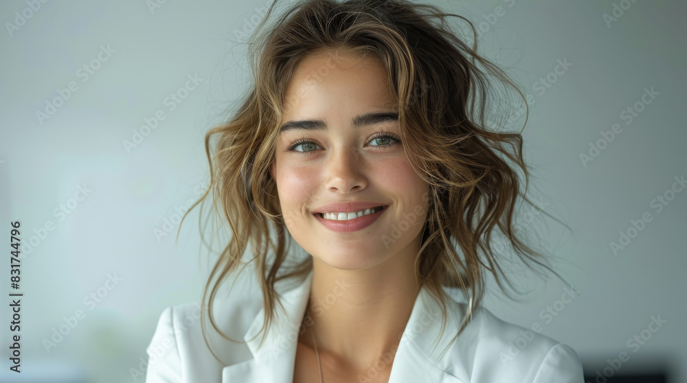 A beautiful business woman exuding positivity and grace, her smile ...