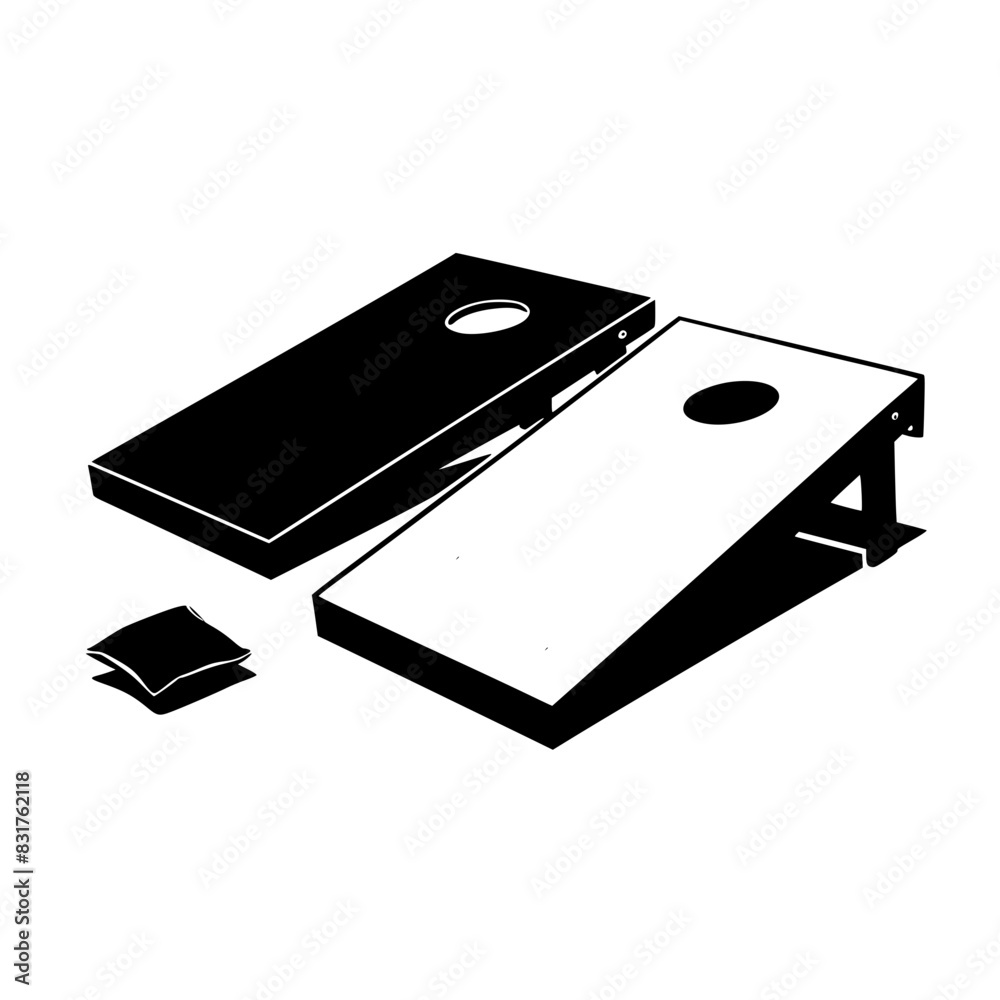 Vetor De Cornhole Game Vector Illustration Minimalist Black And White Vector Illustration Of A