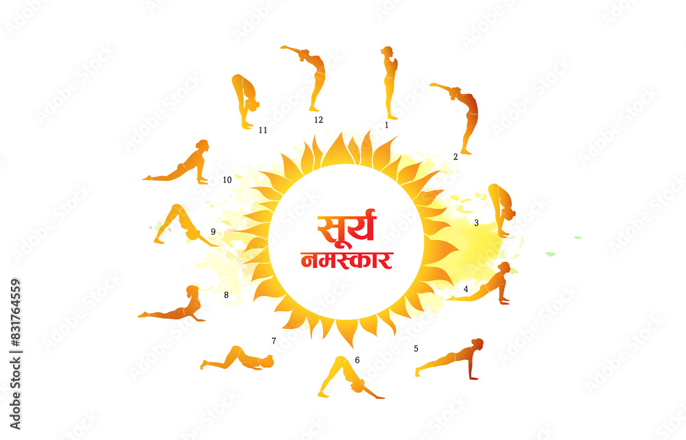 Yoga day. Sun Salutation, Yoga of surya namaskar. Indian Surya Namaskar ...