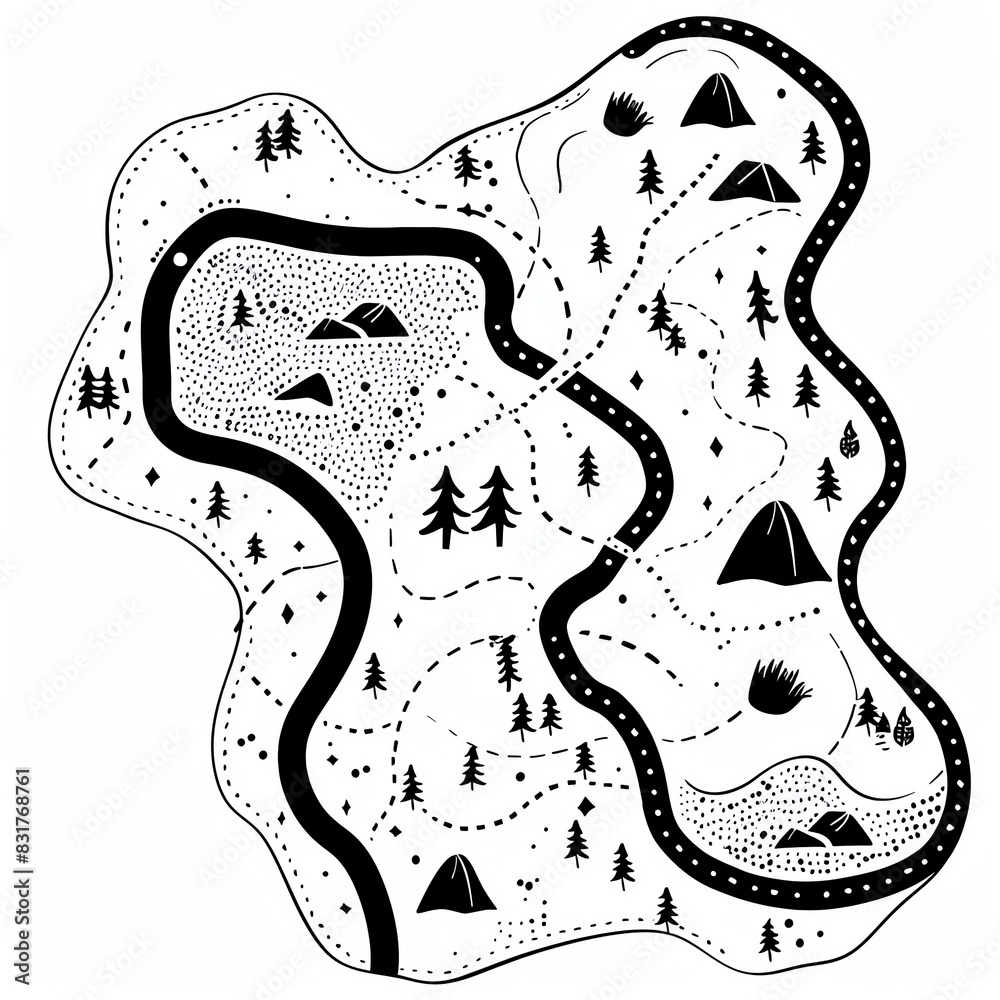 Trail Map Silhouette SVG , A curled map with a trail marked ...