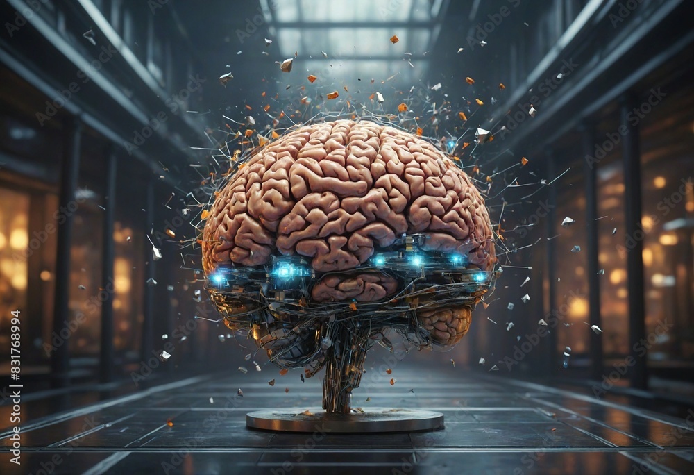 A futuristic brain with floating holograms and augmented reality ...