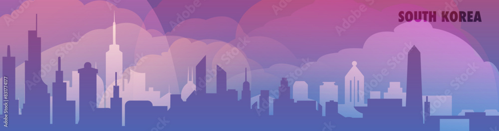 South Korea country skyline with cities panorama, gradient thin banner ...
