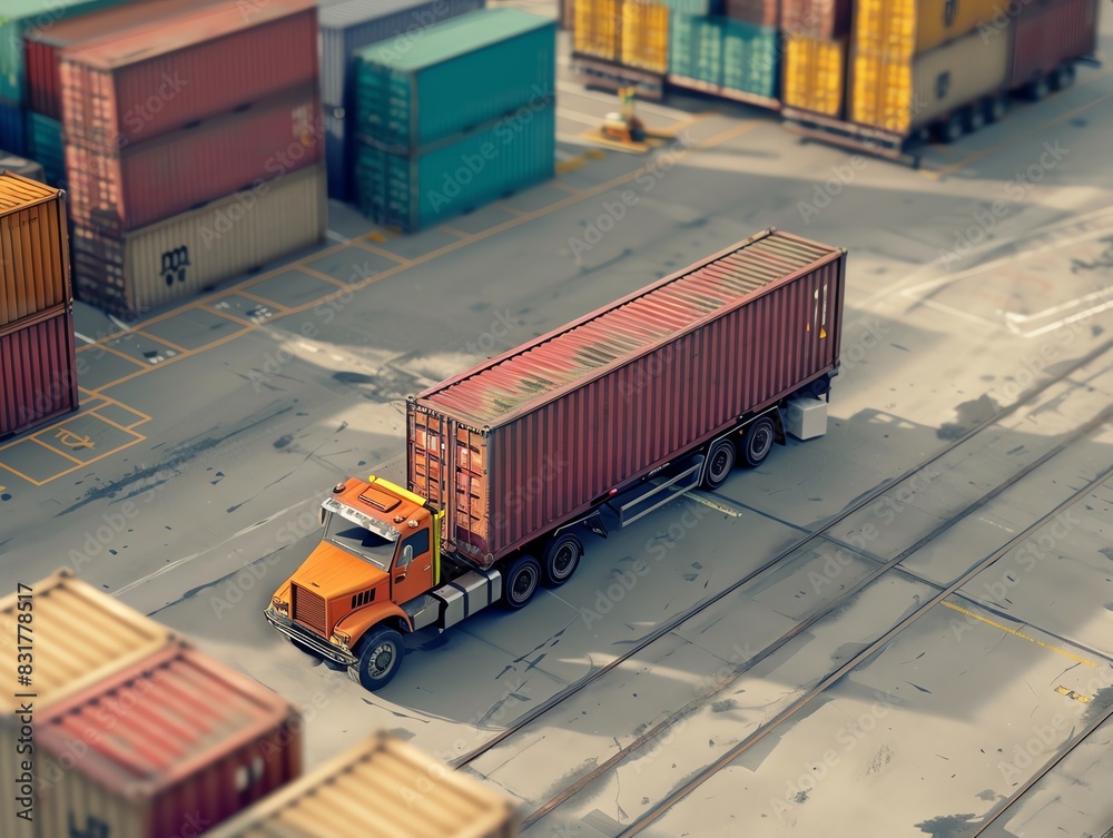 Shipping containers being transported by truck, realistic textures ...