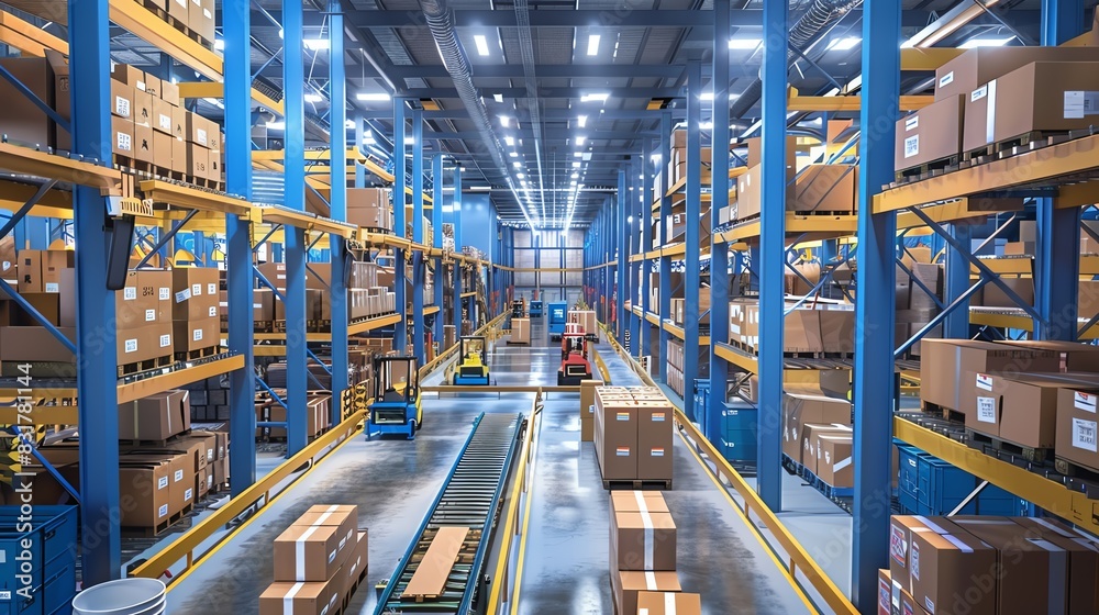 Warehouse with barcode scanning stations, high detail Stock ...