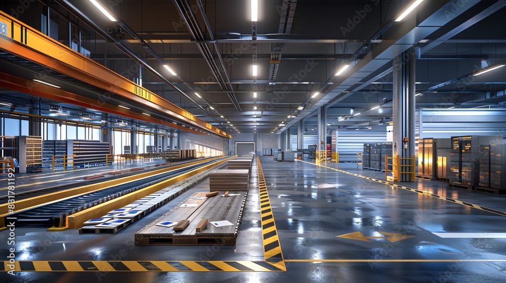 Warehouse with barcode scanning stations, high detail Stock ...