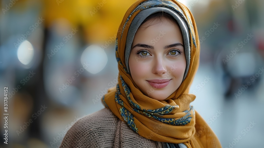 Beautiful Muslim girl in a modern hijab, with a gentle smile and ...
