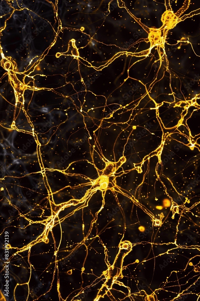 An impressive microscope view of nerve cells, displaying the complex ...