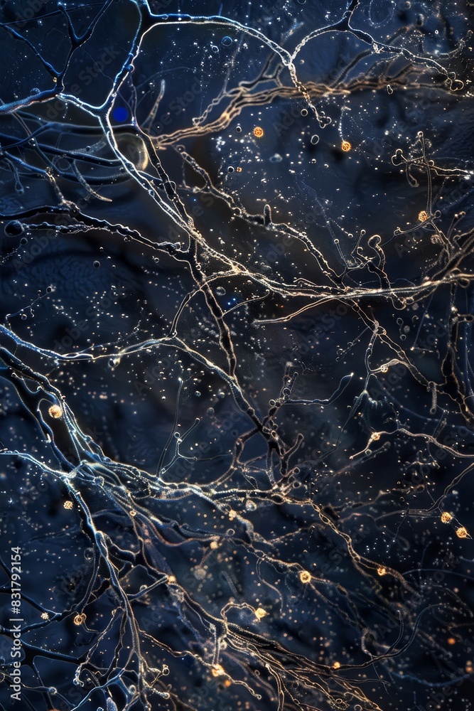 An impressive microscope view of nerve cells, displaying the complex ...