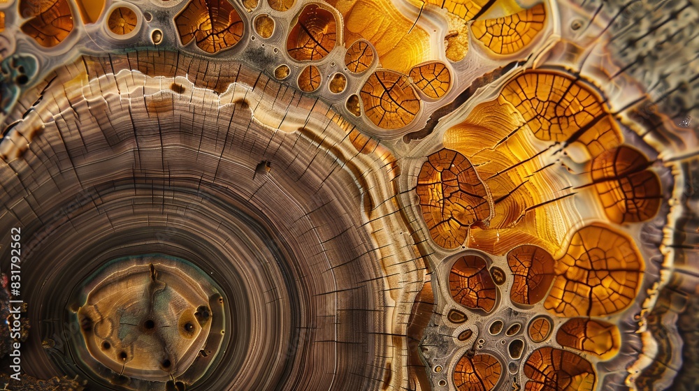 A stunning microscope image of a cross-section of a tree trunk, showing ...